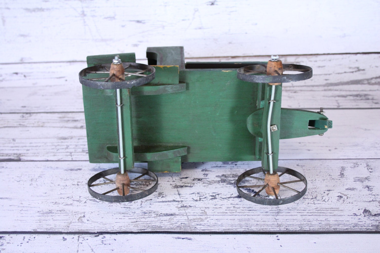 Vintage Solid Wood Train Toy Pull Car Classic Green Railroad | Etsy