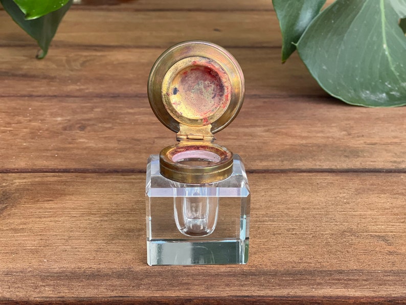 Vintage Inkwell Brass Top Glass Body Desk Accessories - Etsy