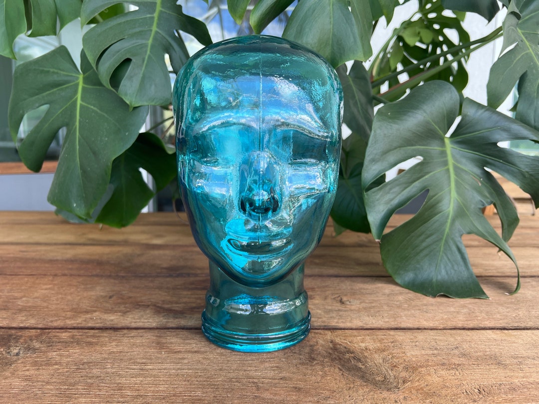 Vintage Blue Glass Head Made in Spain Recycled Glass Display Mannequin ...