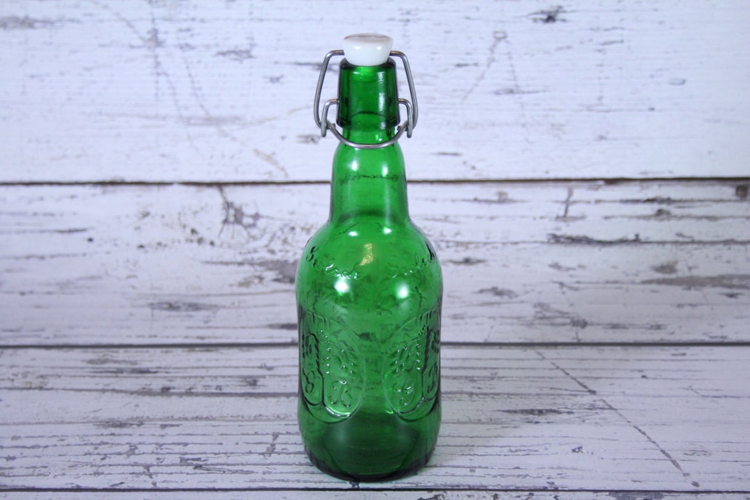 Vintage Grolsch Green Glass Beer Bottle Embossed | Porcelain Ceramic ...