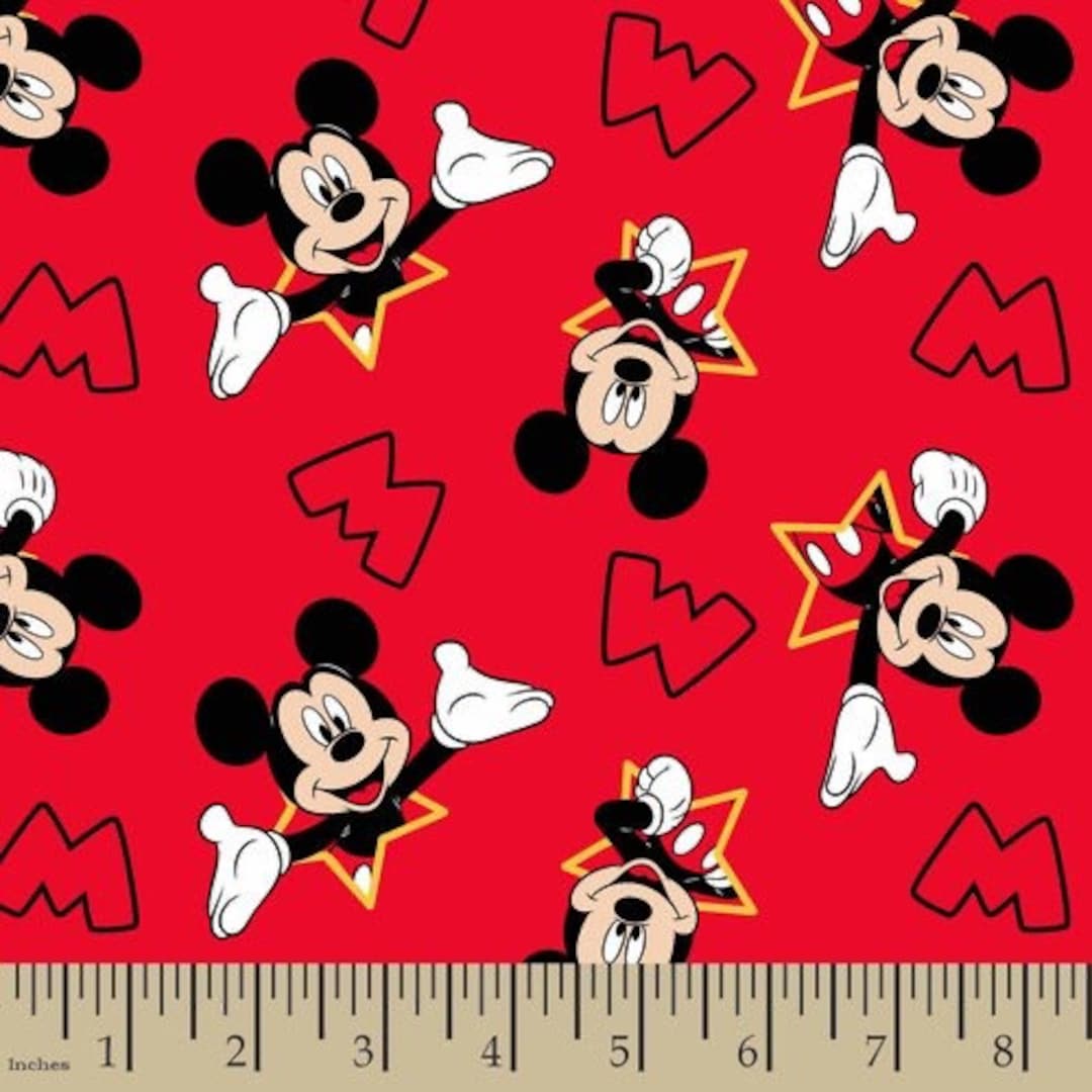 Mickey Mouse Fabric by the Cut | Cartoon Print | Poplin | White | Red ...