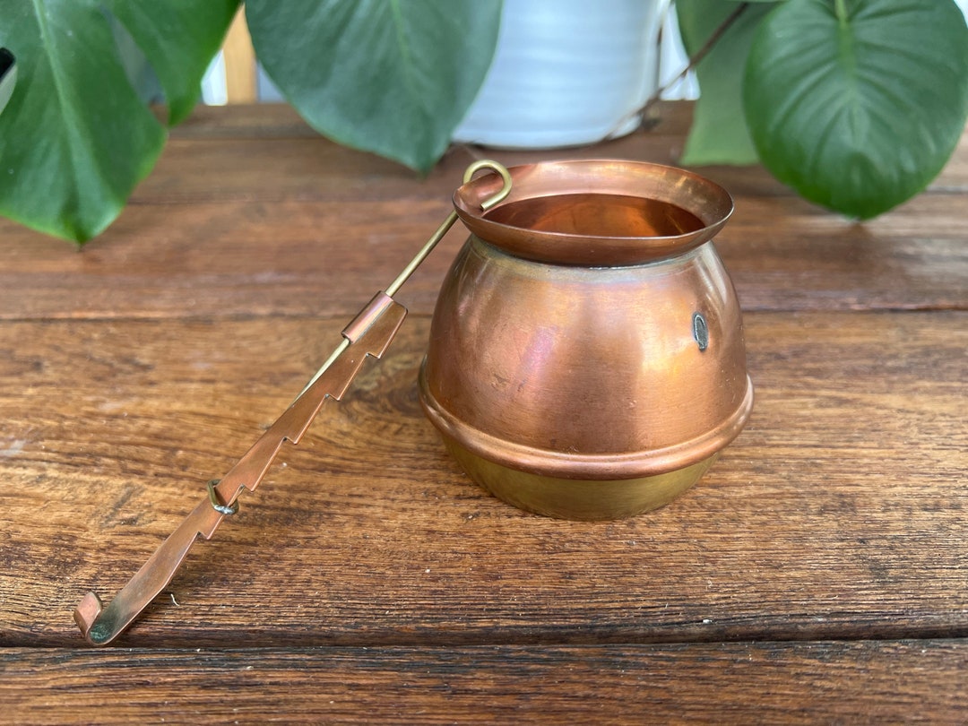 Antique L. Lecellier Copper & Brass Trammel + Small Pot Set | Fireplace ...