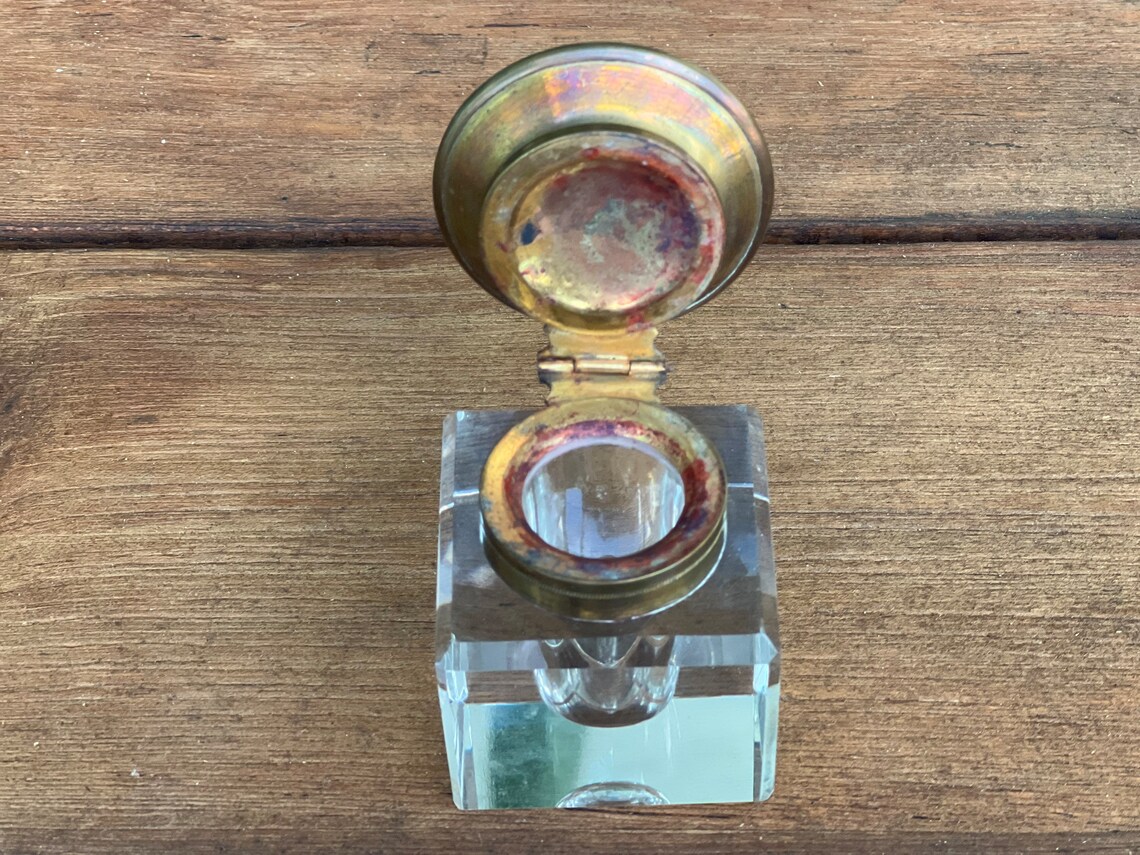 Vintage Inkwell Brass Top Glass Body Desk Accessories - Etsy