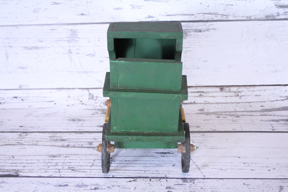 Vintage Solid Wood Train Toy Pull Car Classic Green - Etsy