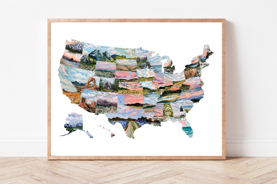 USA Map Print USA Artwork, United States Colorful Map, US Travel Map ...