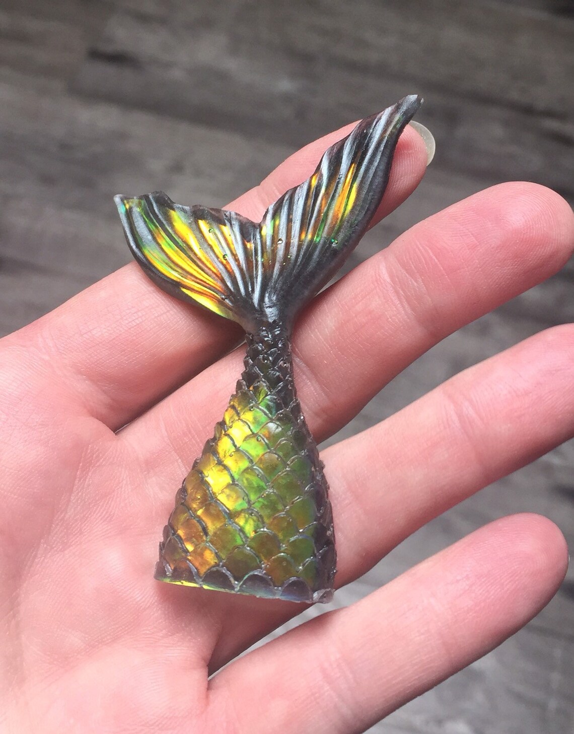Iridescent 3 Mermaid Tail Gold/Orange/Green/Black Resin | Etsy