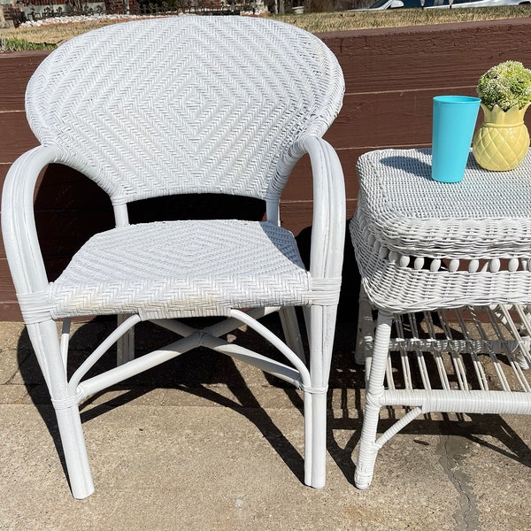 Antique White Wicker Table - Etsy