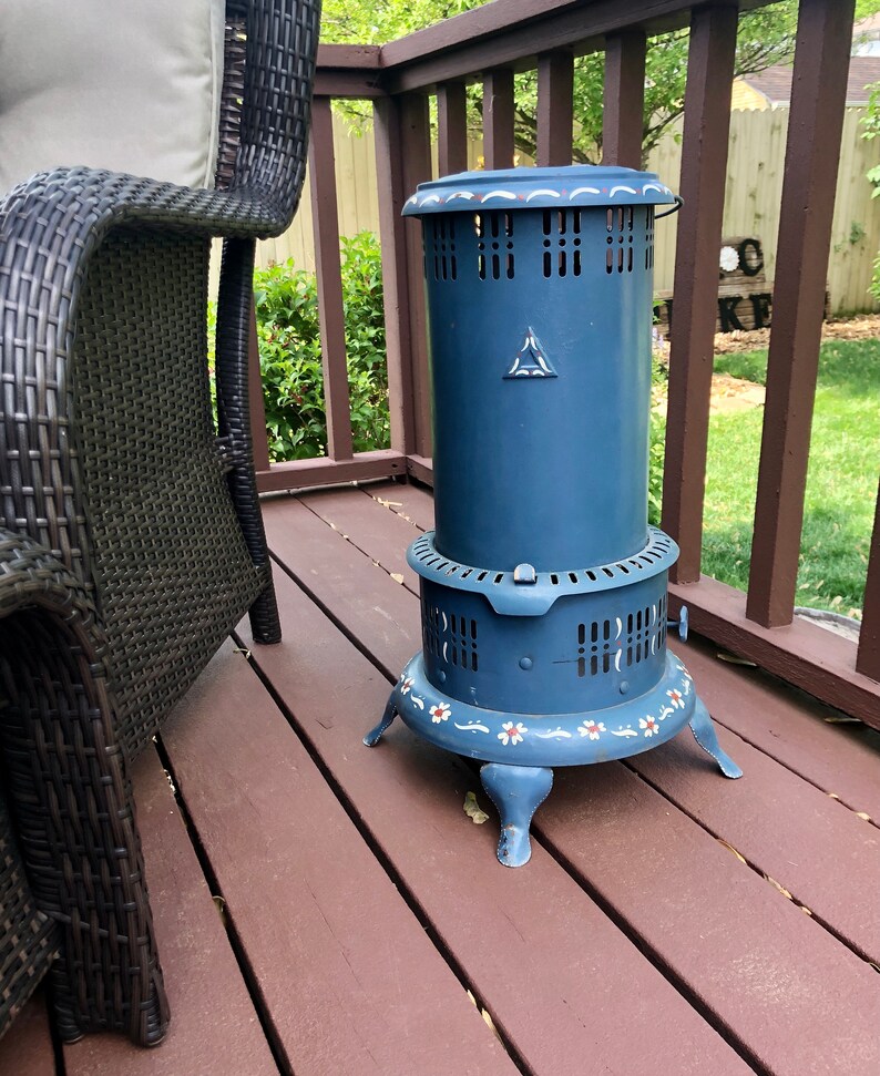Vintage Perfection Parlor Oil Heater Painted Blue With Hand | Etsy
