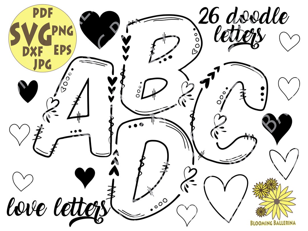 26 Doodle Love Letters SVG, Valentines Alphabet Svg, Boogie Letters Cut ...