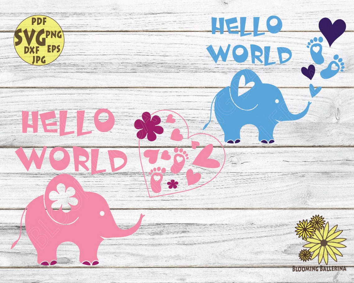Baby Elephant Svg Hello World Svg Baby Boy Svg Baby Girl - Etsy