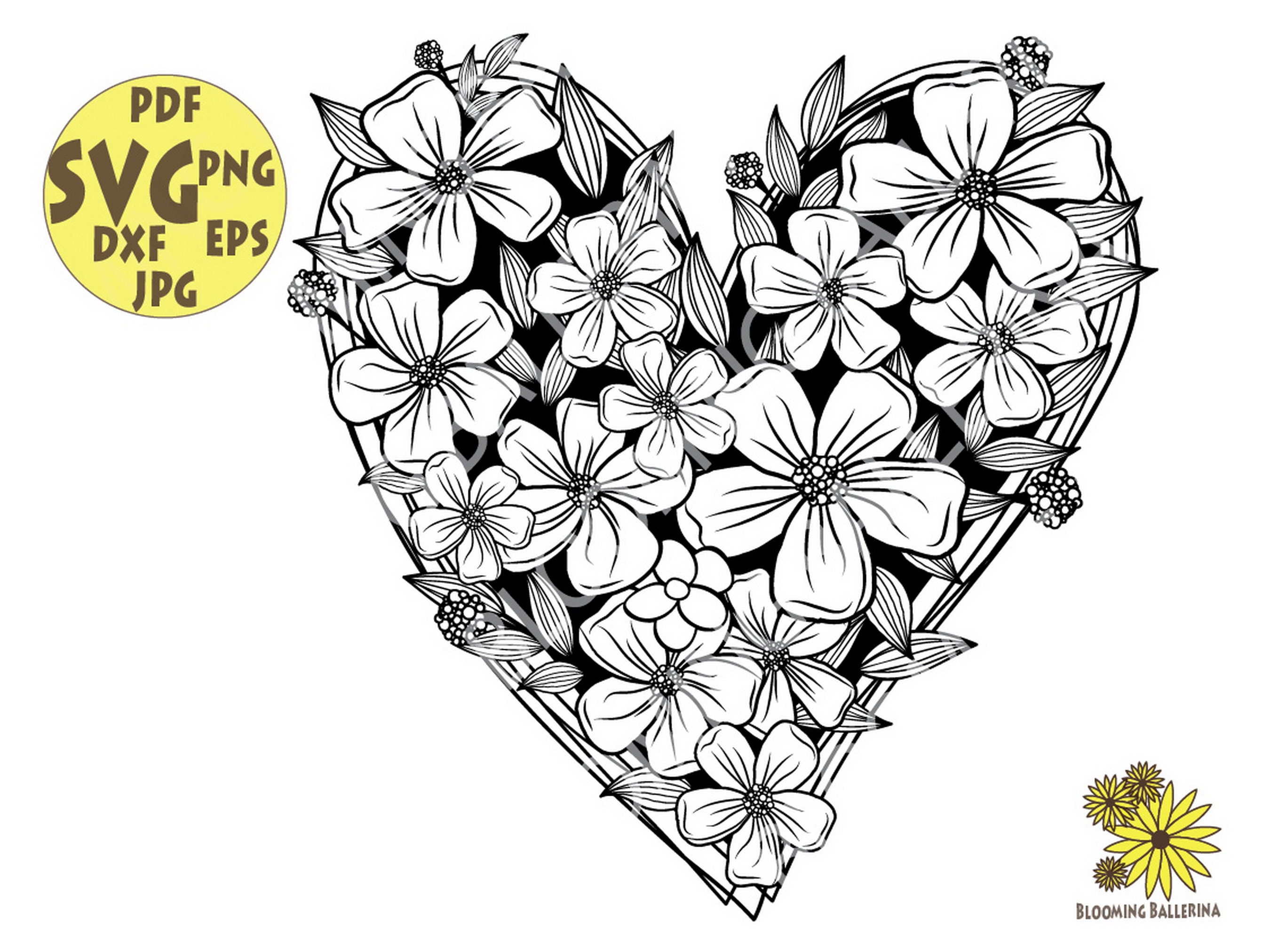 Heart Svg Floral Svg Heart Clipart Coloring Svg Heart | Etsy