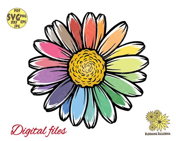 Art & Collectibles Rainbow Daisy Flower Planner Clip Art Instant ...