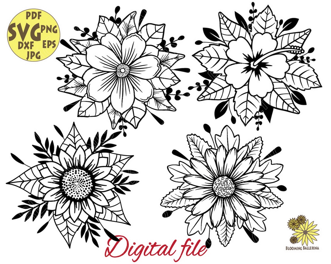 Flower Bouquet Svg, Bundle Flowers SVG, Floral Svg, Magnolia Svg ...
