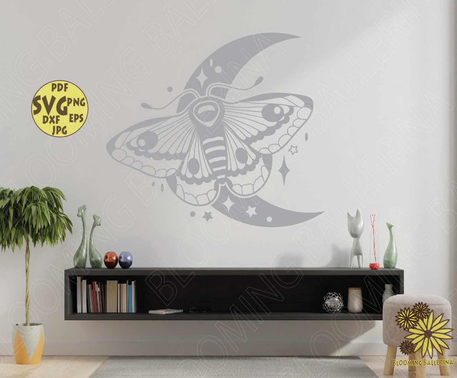 Magic Artwork With Moon and Moth Svg File Celestial Svg - Etsy
