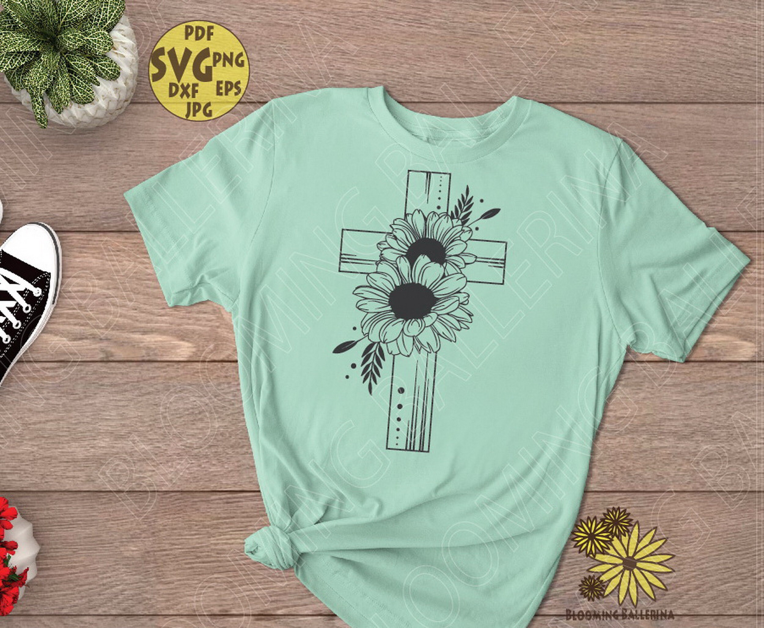Cross With Sunflowers Svg File, Flower Cross Svg, Floral Cross Svg ...