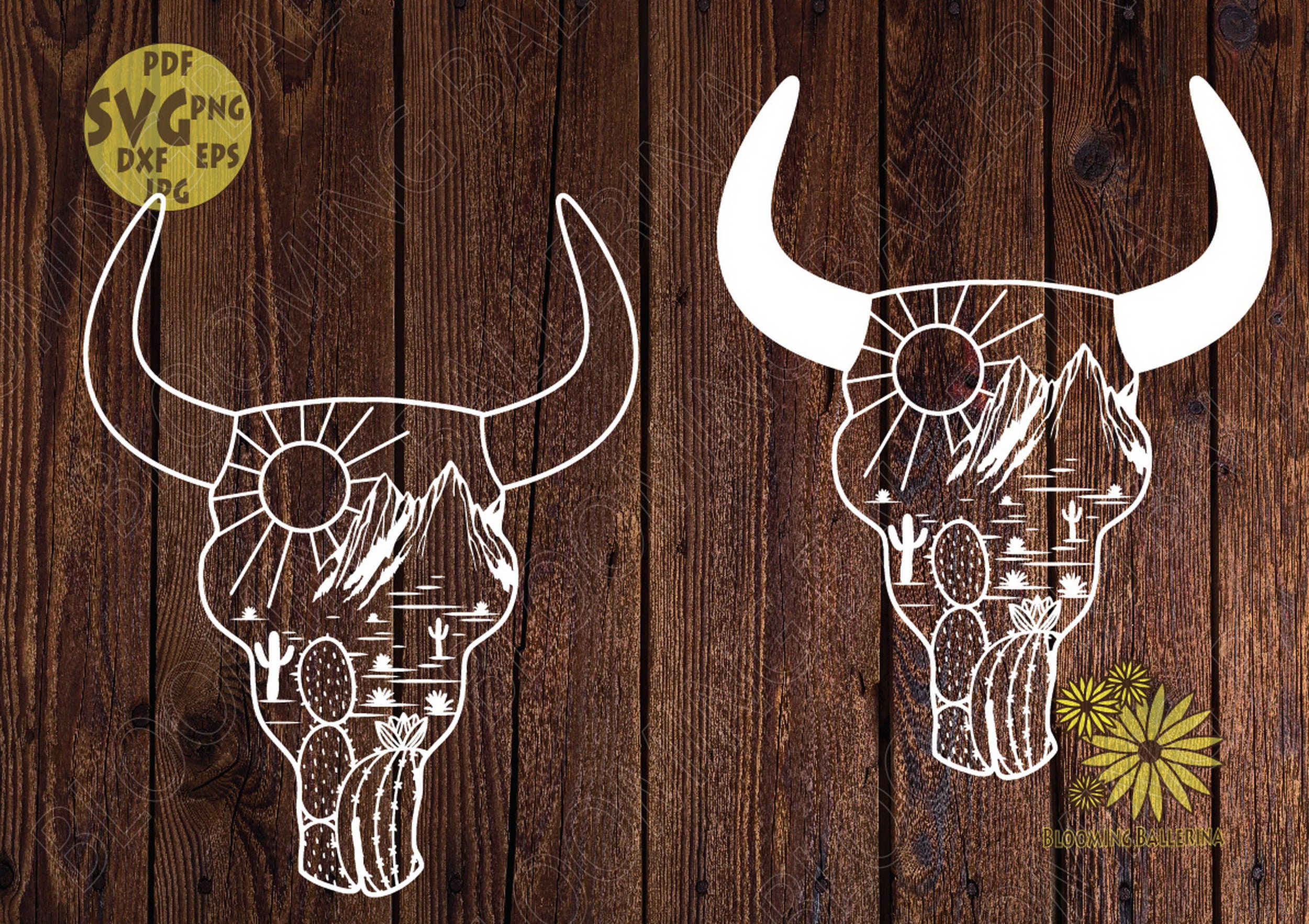 Cow Skull Cactus Svg File, Desert Scene Svg, Cow Skull Svg File, Cow ...