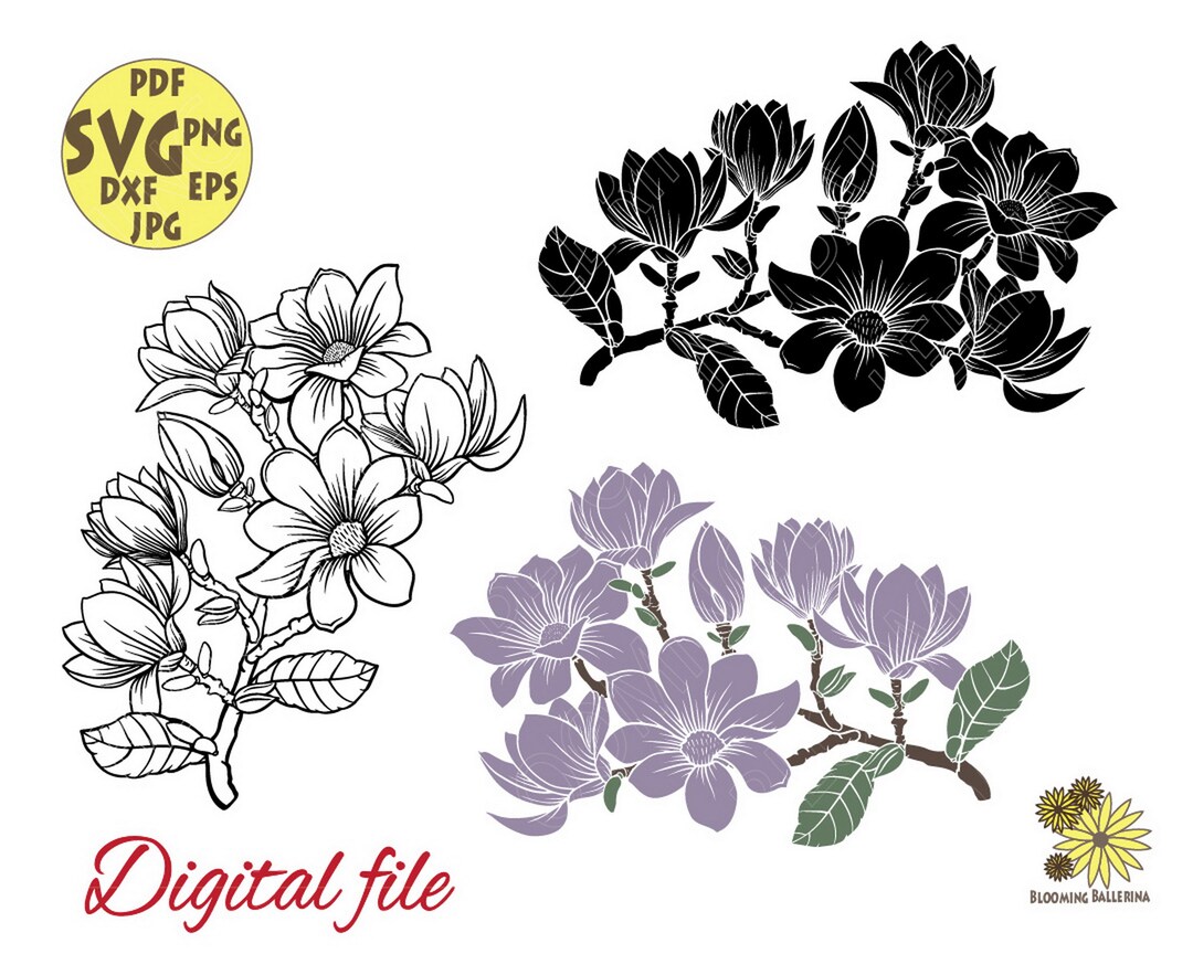 Magnolia Svg, Bundle Magnolia Branch Svg, Floral Svg, Branch Svg ...