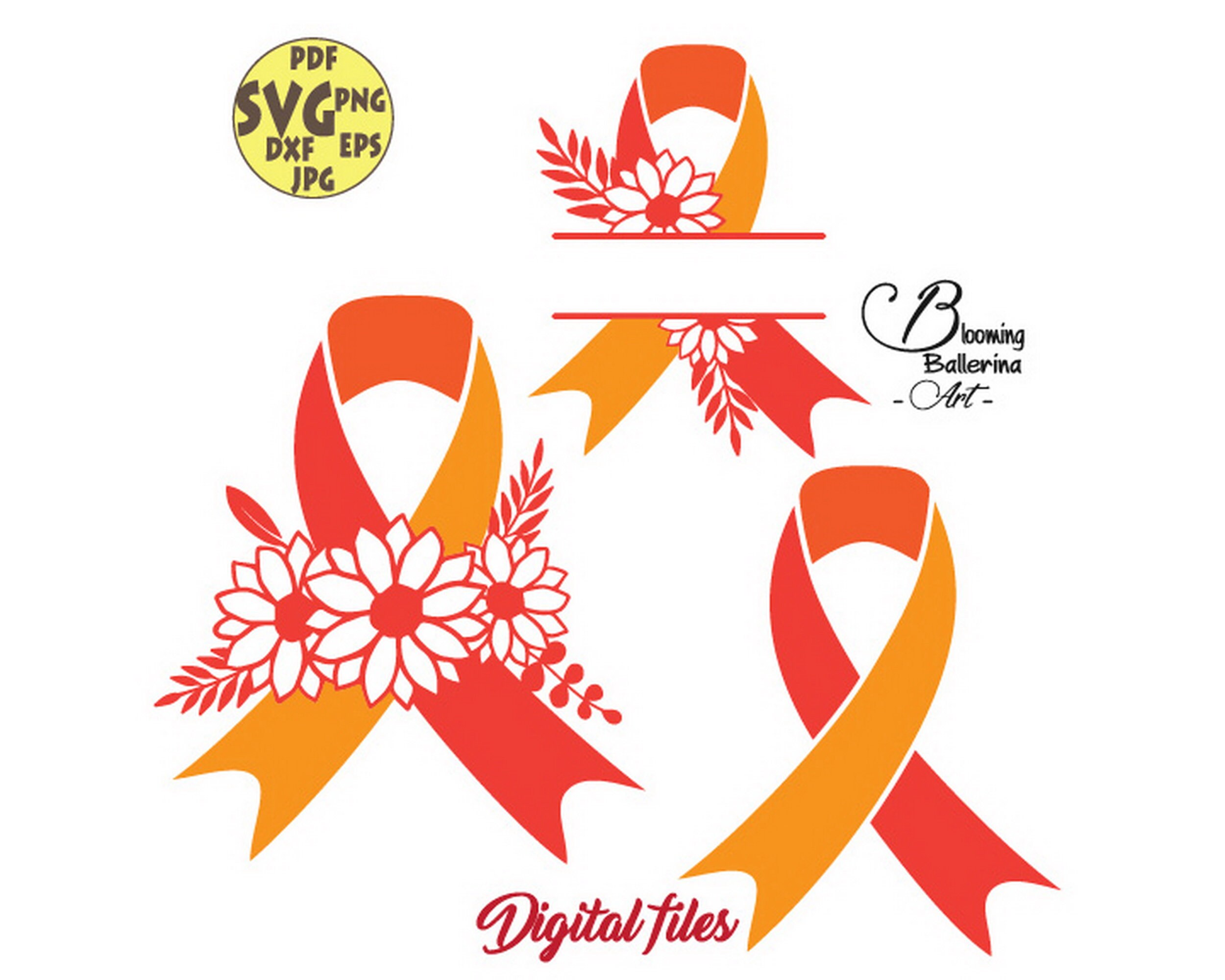 Floral Leukemia Svg, Monogram Ribbon Svg, Flower Leukemia Awareness Svg ...