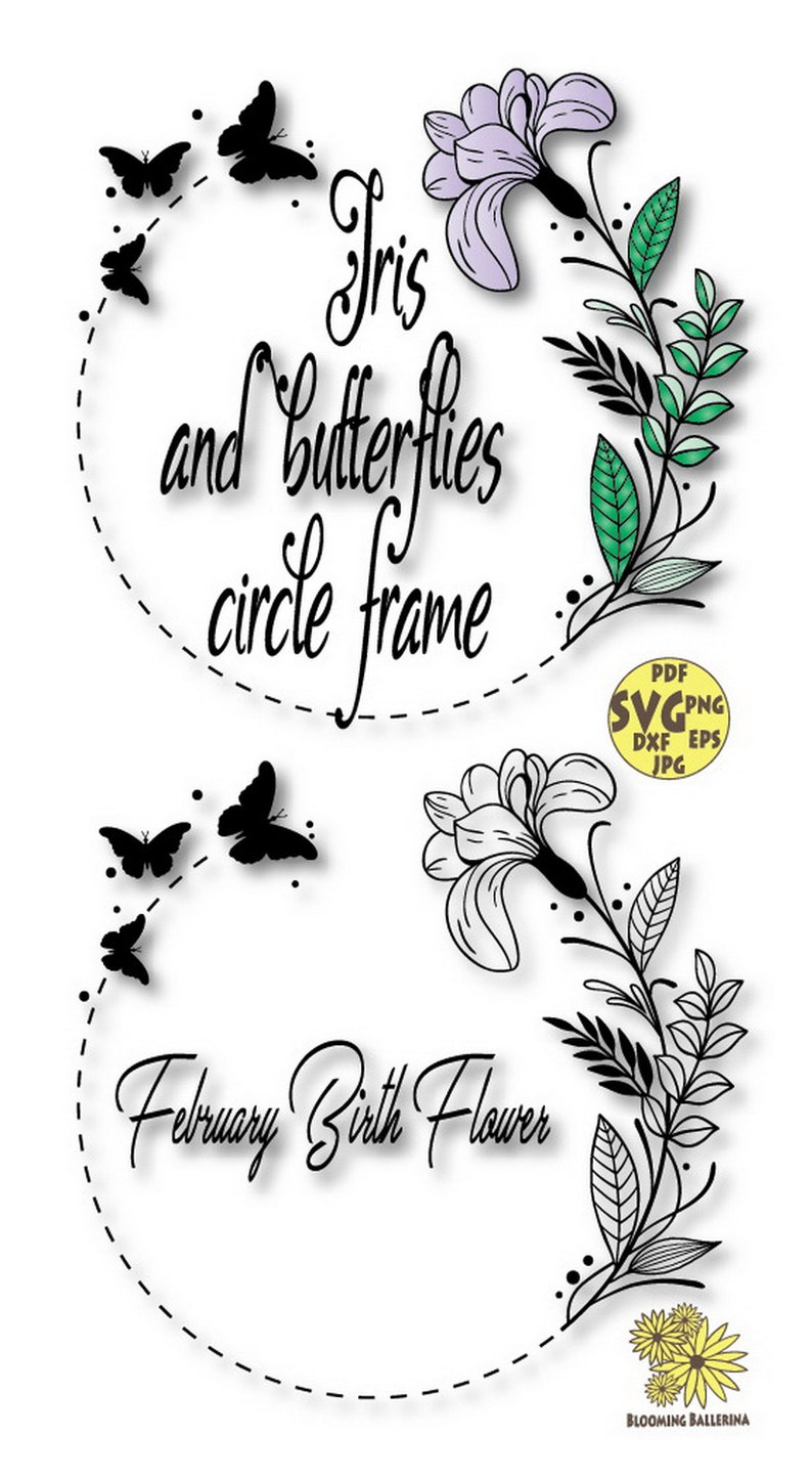 Iris Svg Iris Flower Svg Iris Circle Frame Butterflies - Etsy