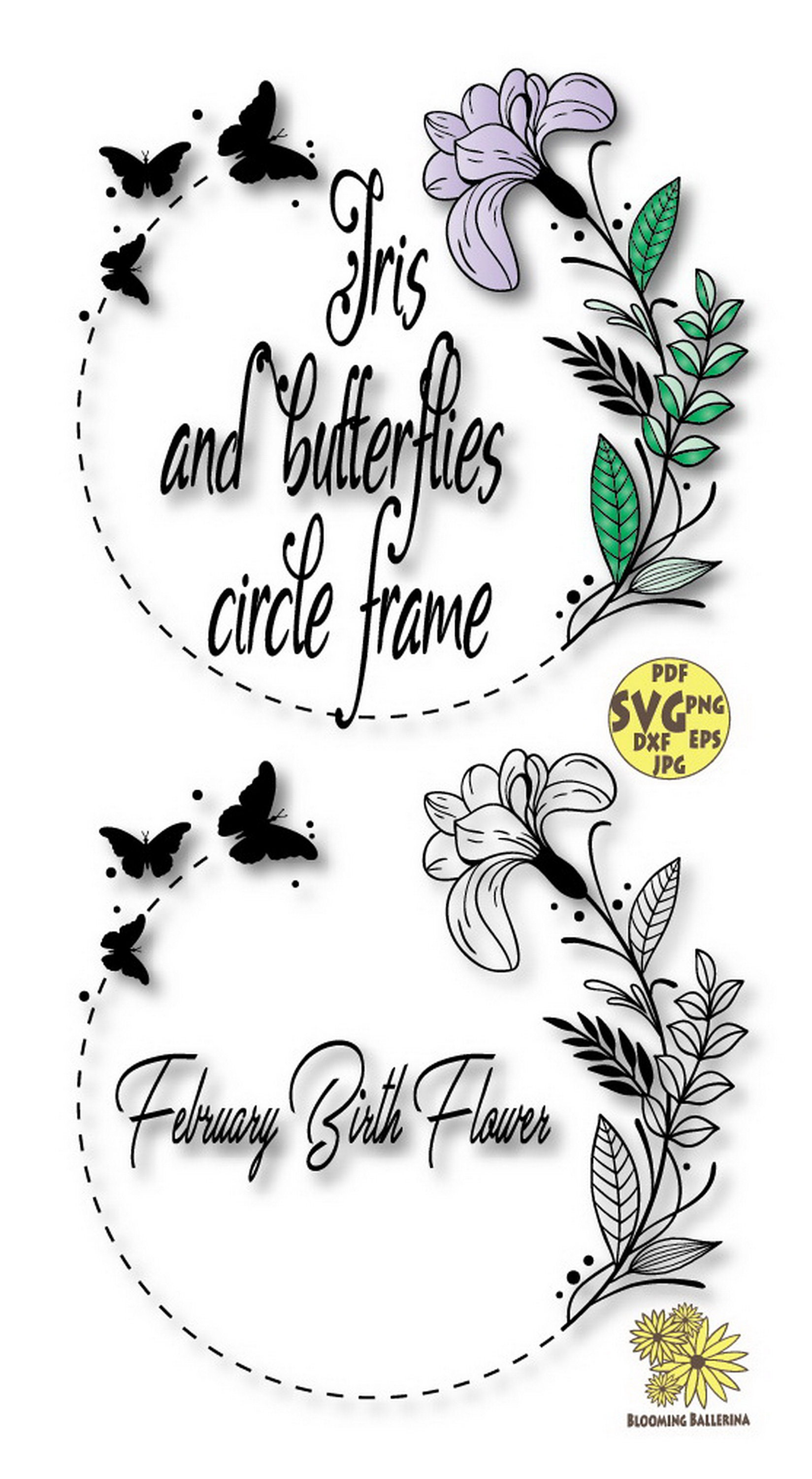 Iris Svg Iris Flower Svg Iris Circle Frame Butterflies - Etsy