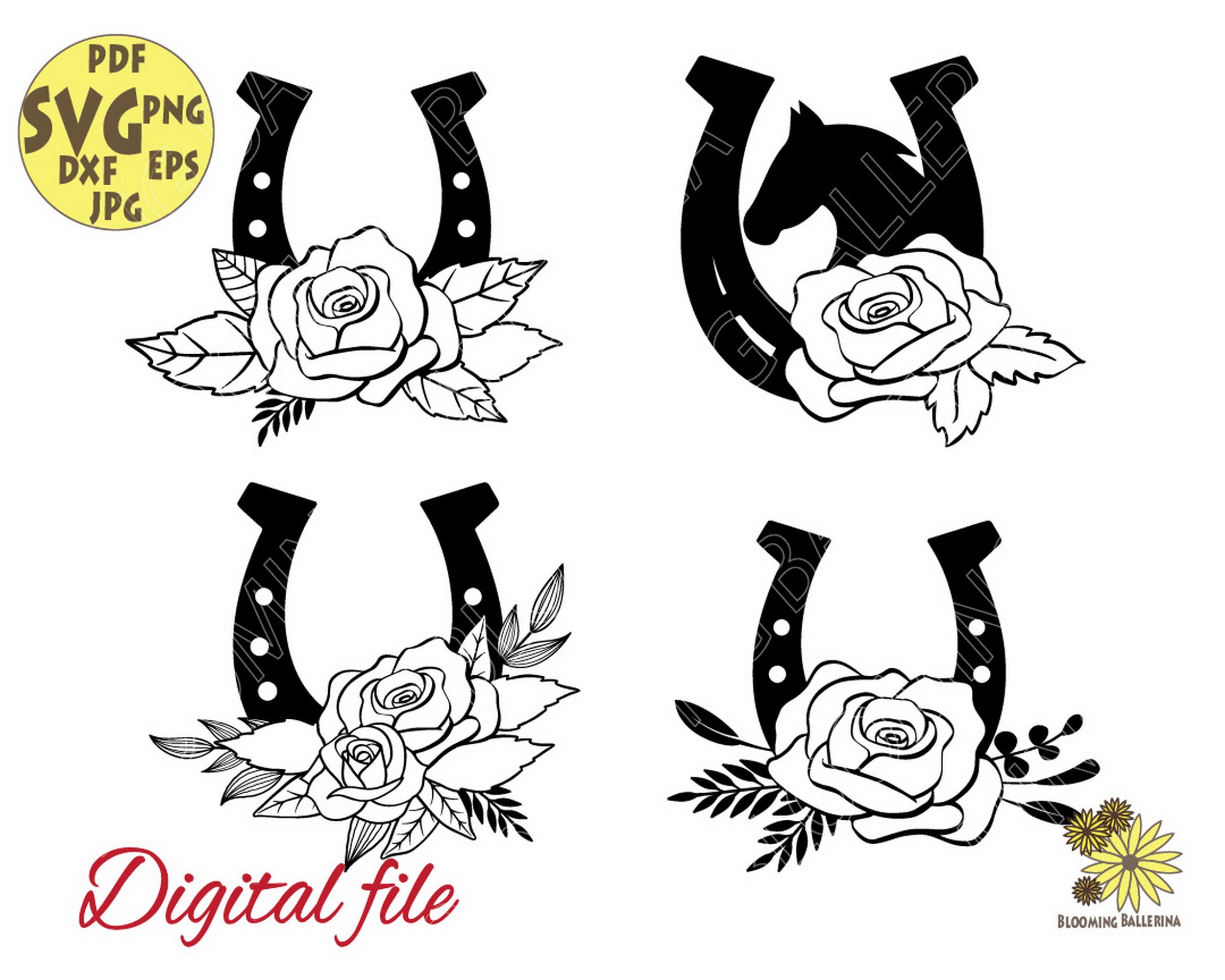 Flower Horseshoe With Roses Buds and Leaves Svg File, Floral Horseshoe ...