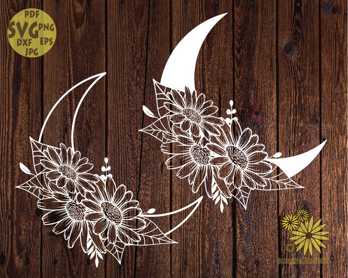 Moon With Daisy Flowers and Leaves Svg File Flower Moons Svg - Etsy Canada