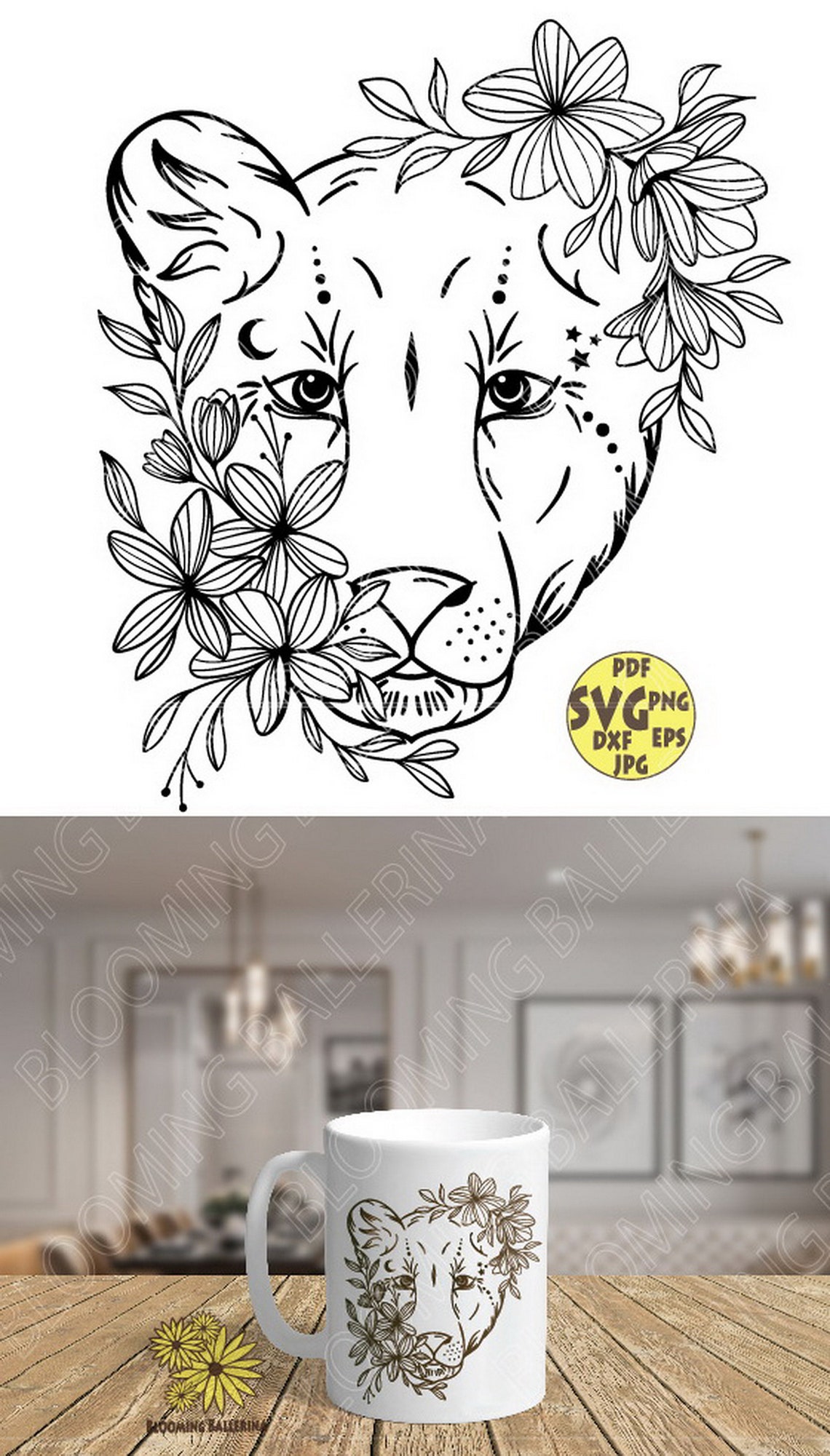 Flower Lioness Svg File Lioness Flower Crown Svglioness Head | Etsy