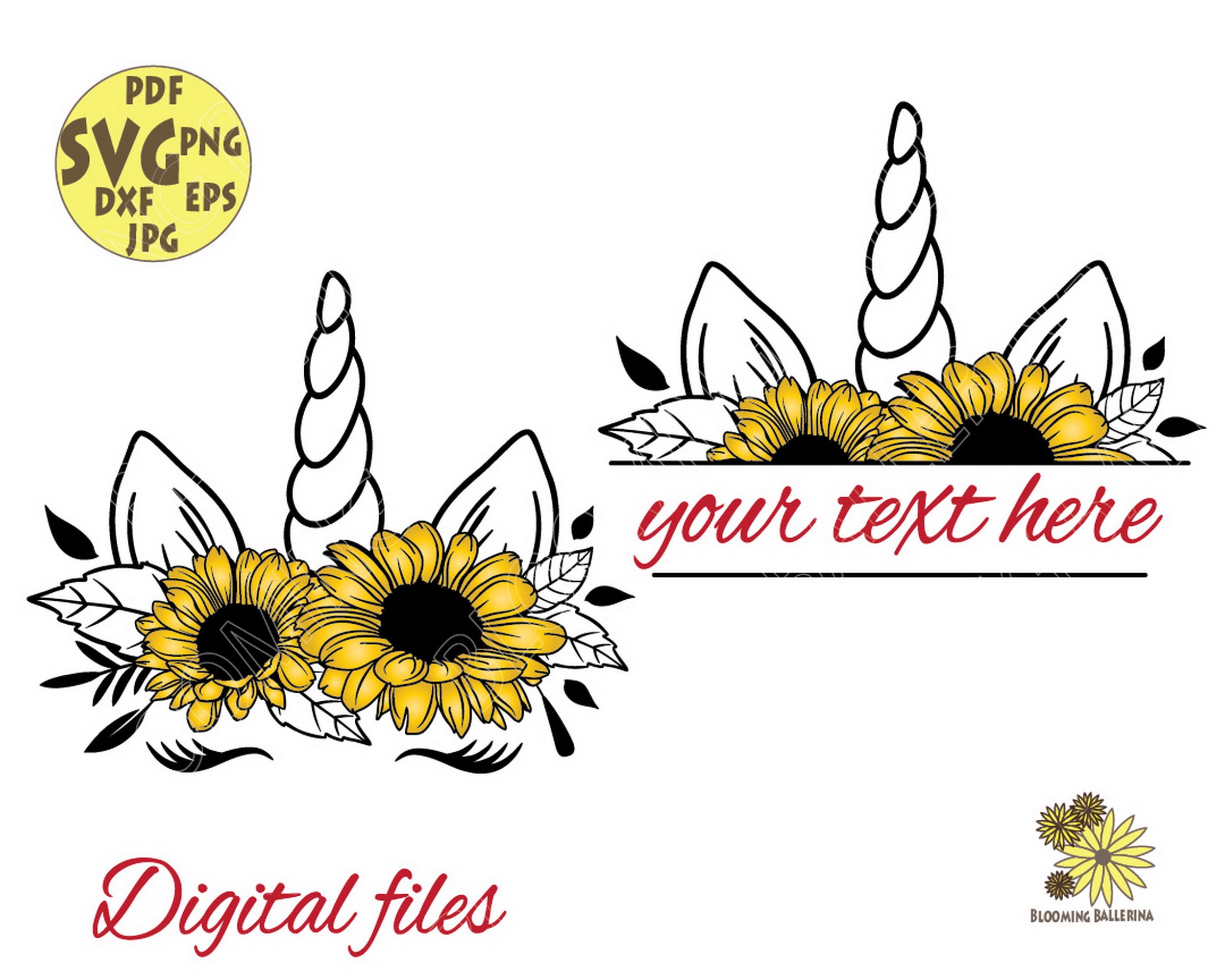 Sunflower Unicorn Face with flowers and leaves svg file | Etsy