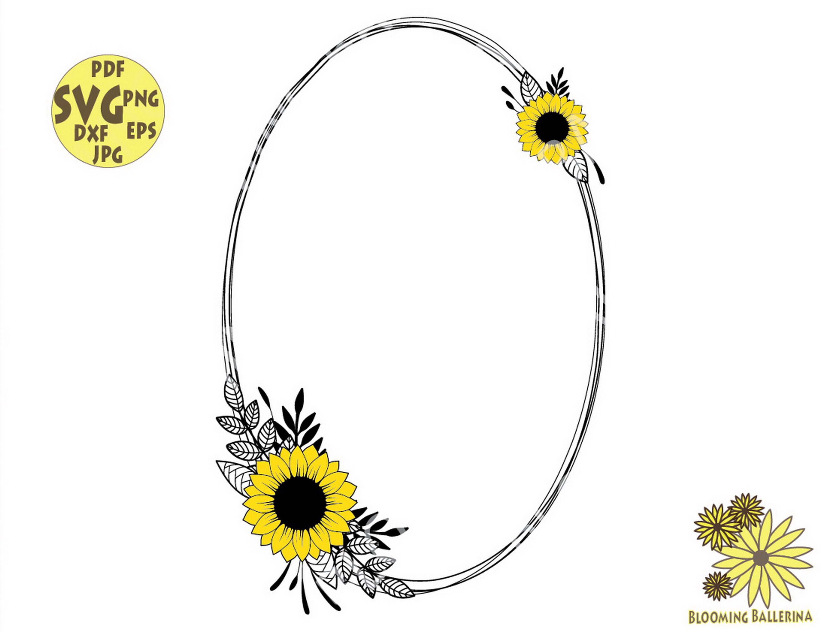 Oval Frame Svg Sunflowers Svg Floral Frame Svg Leaves Svg | Etsy
