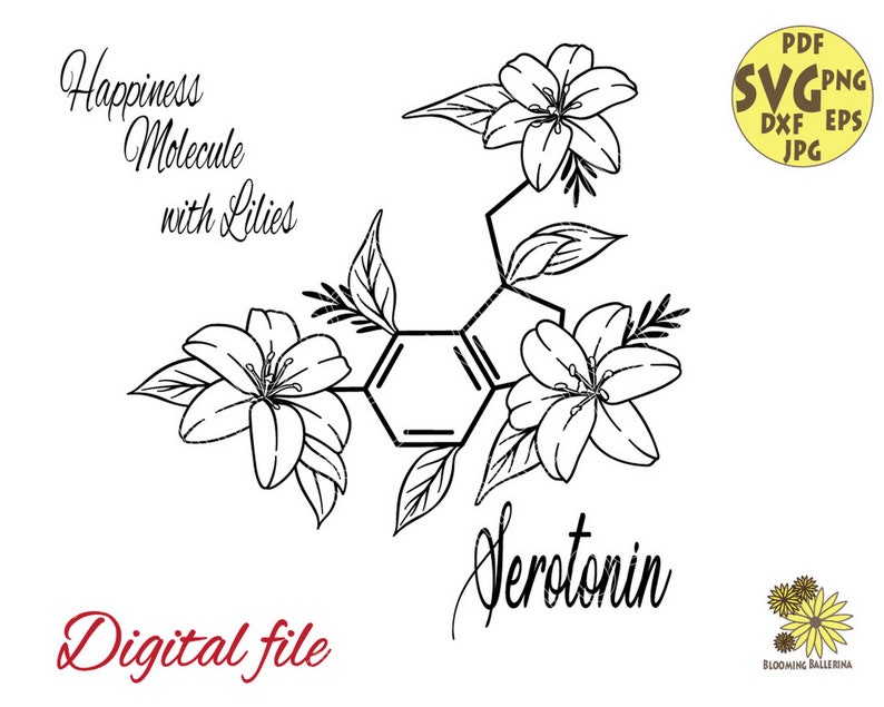 Floral Serotonin Svg Serotonin Molecule With Lilies Svg - Etsy