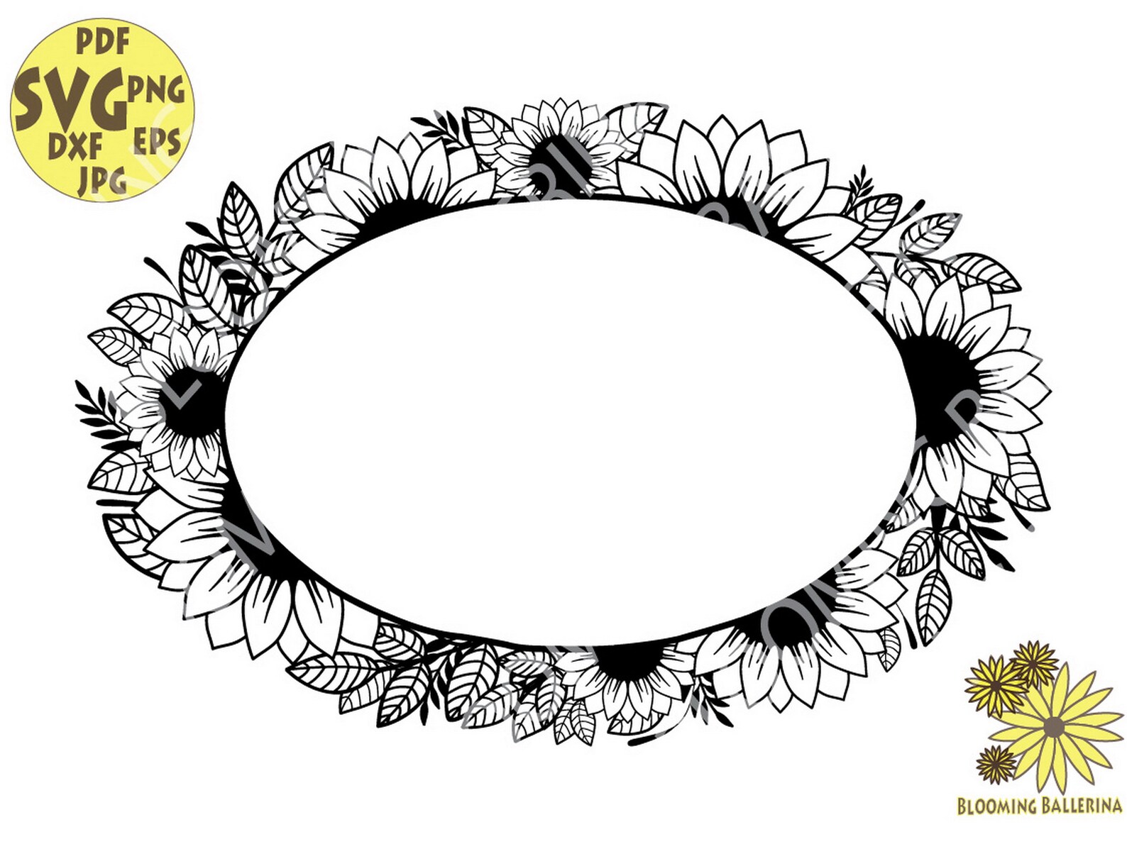 Oval Frame Svg Bundle Floral Frame Svg Sunflowers Svg | Etsy