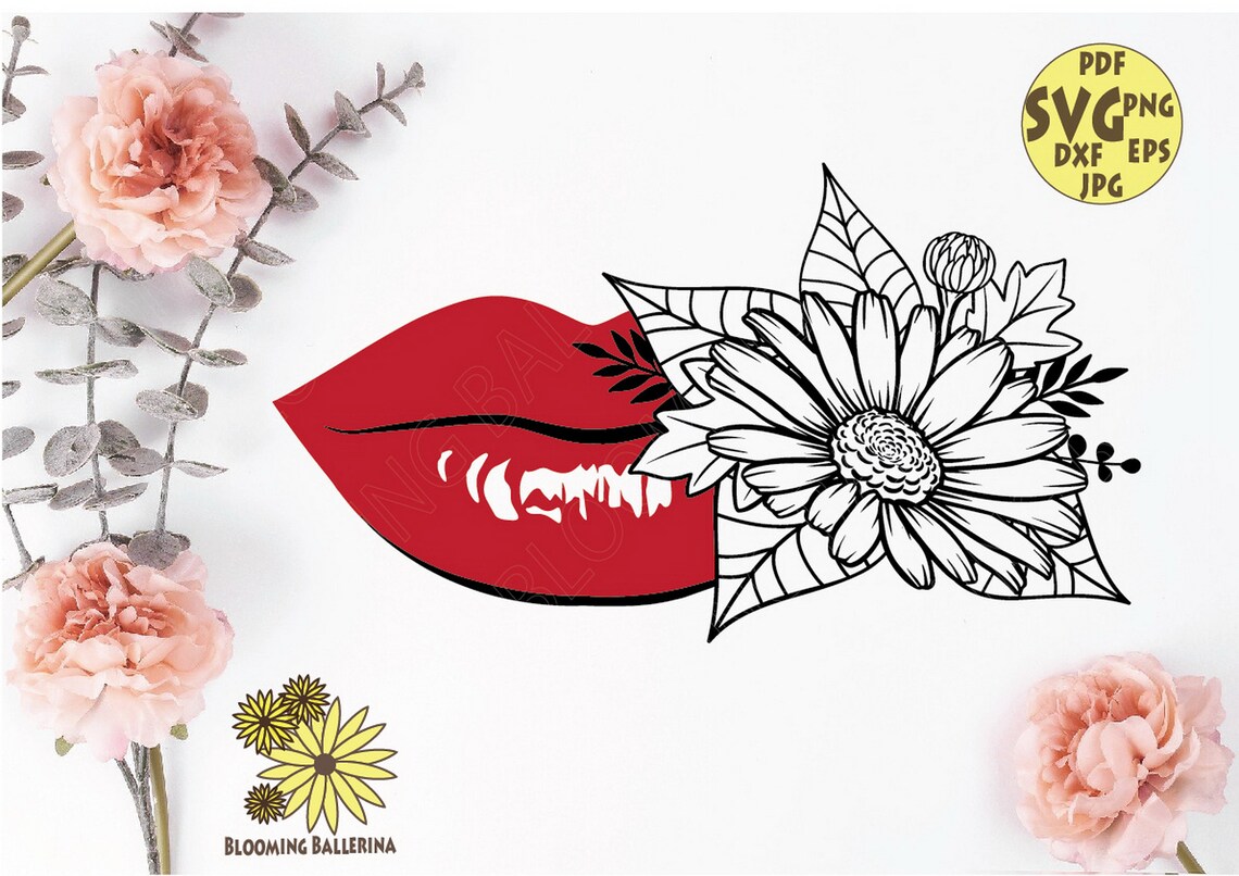 Floral Lips Svg, Floral Svg, Lips Svg, Lip Face SVG, Daisy Svg ...
