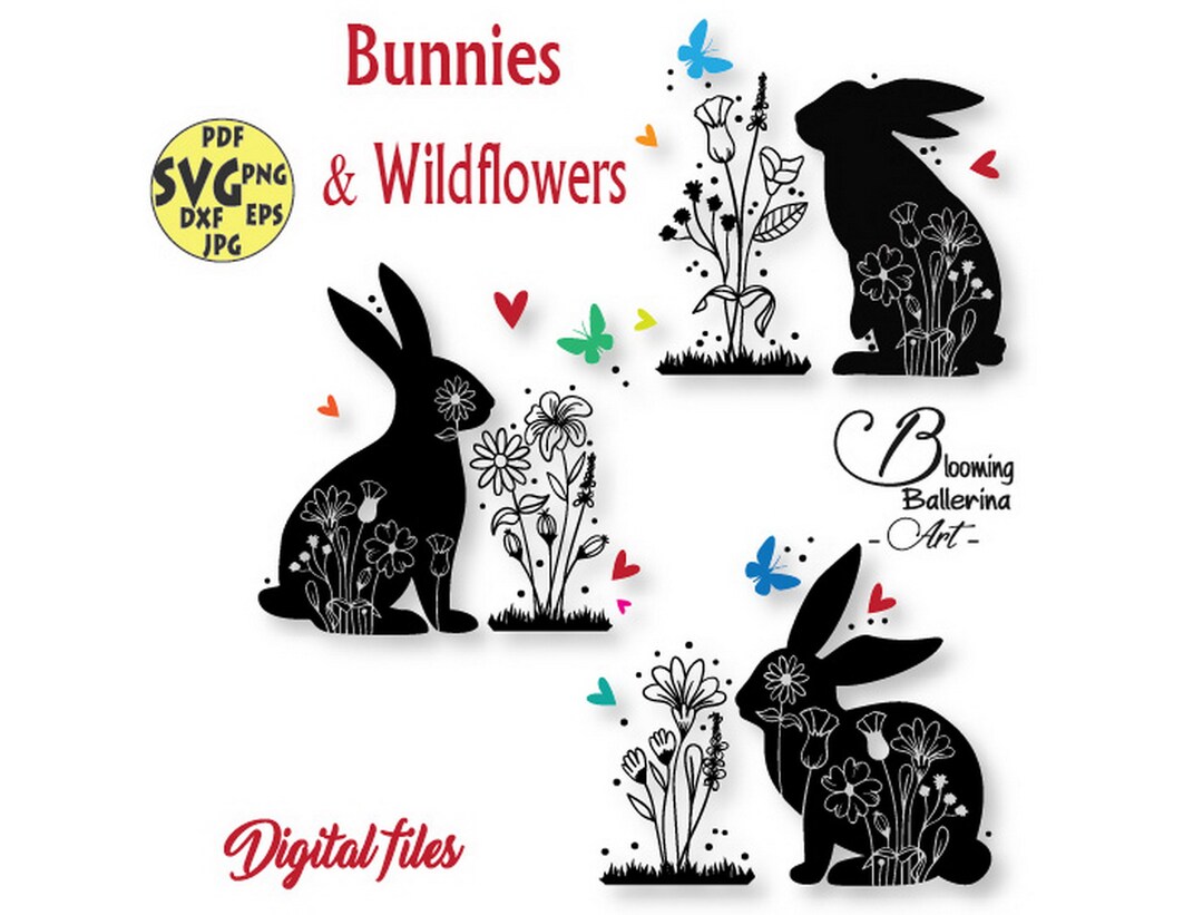 Bundle Floral Bunny Svg, Wildflowers Svg, Spring Svg, Bunny Svg, Wild ...