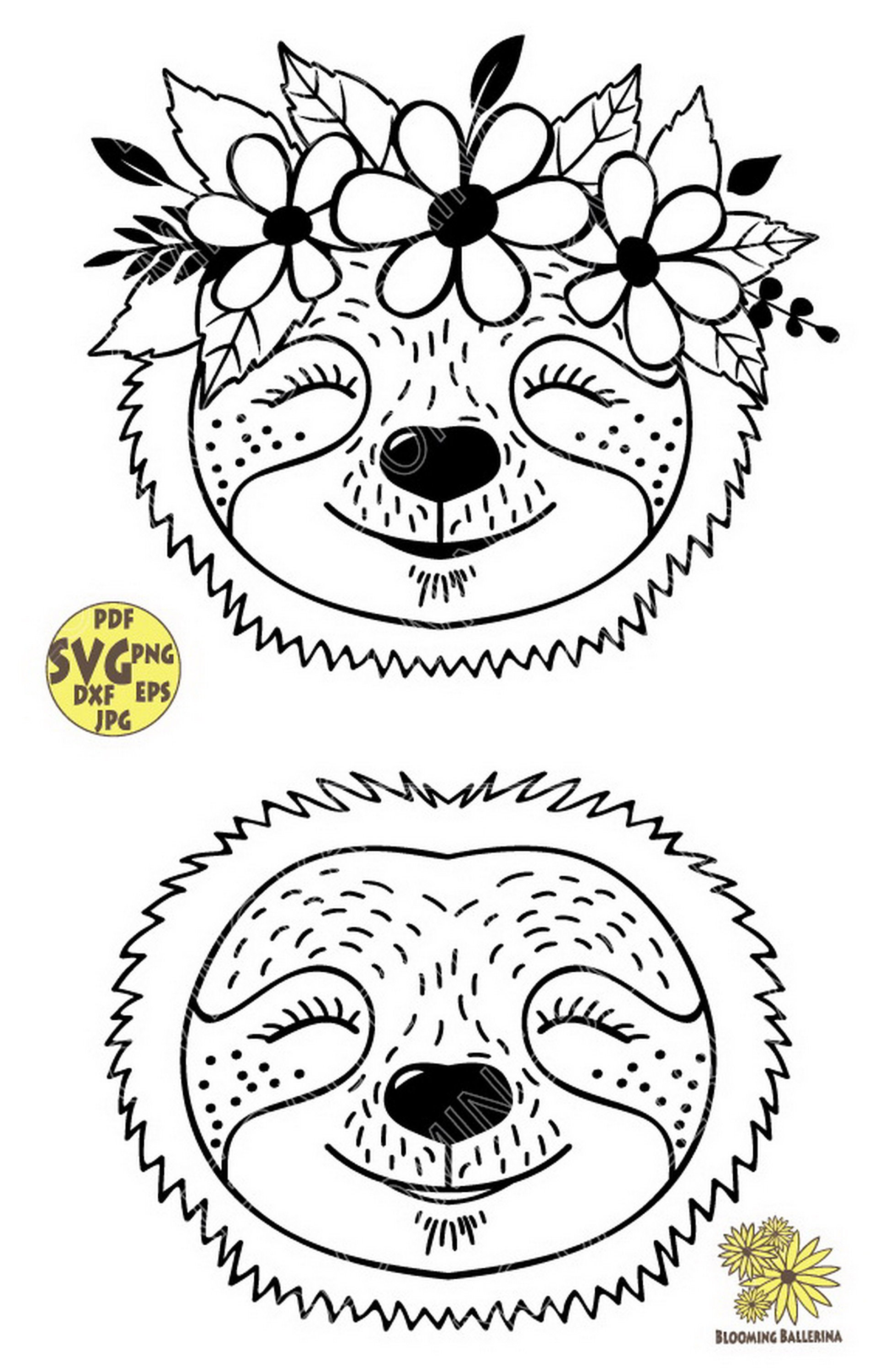 Sloth Svg Happy Sloth With Flowers Svg File Flower Sloth - Etsy