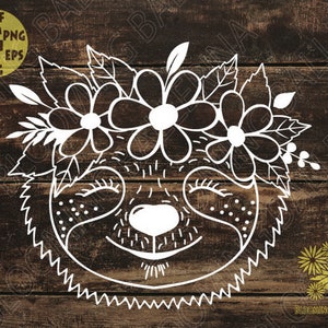 Happy Sloth With Flowers Svg File Flower Sloth Svg Floral - Etsy UK