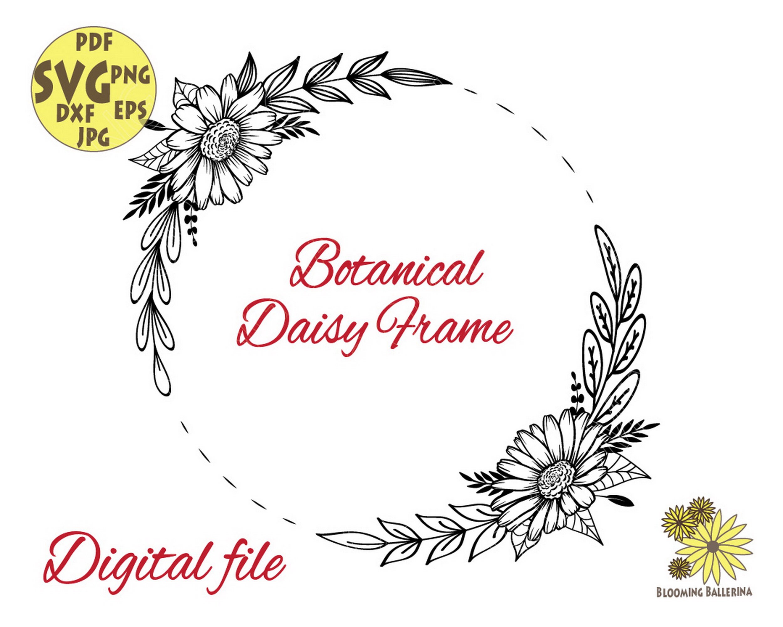 Round Botanical Frame With Daisy and Leaves Svg File Floral - Etsy