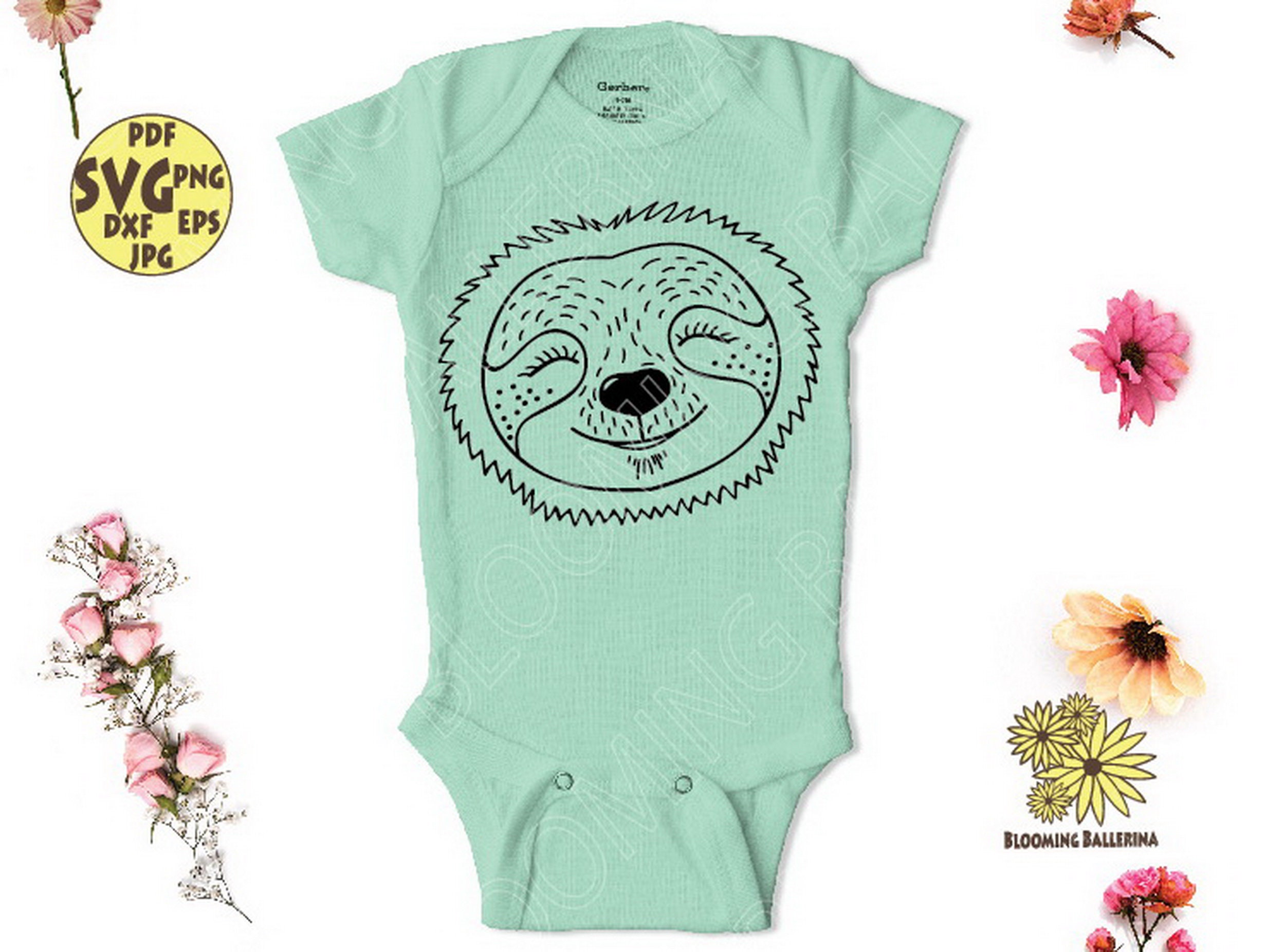 Happy Sloth With Flowers Svg File Flower Sloth Svg Floral - Etsy UK