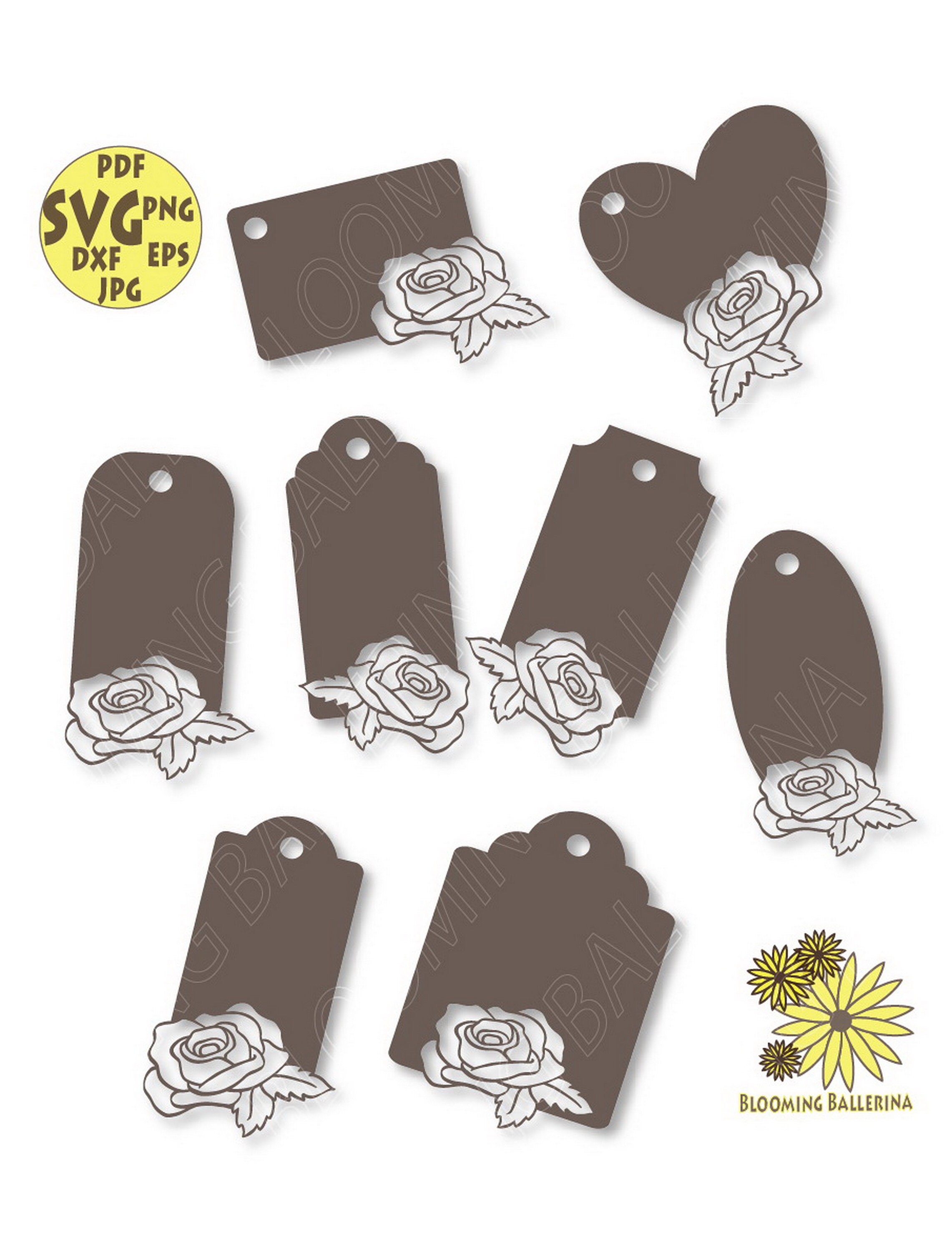 Flower Bundle Tags with Roses Svg file Gift Tags Svg Tags | Etsy