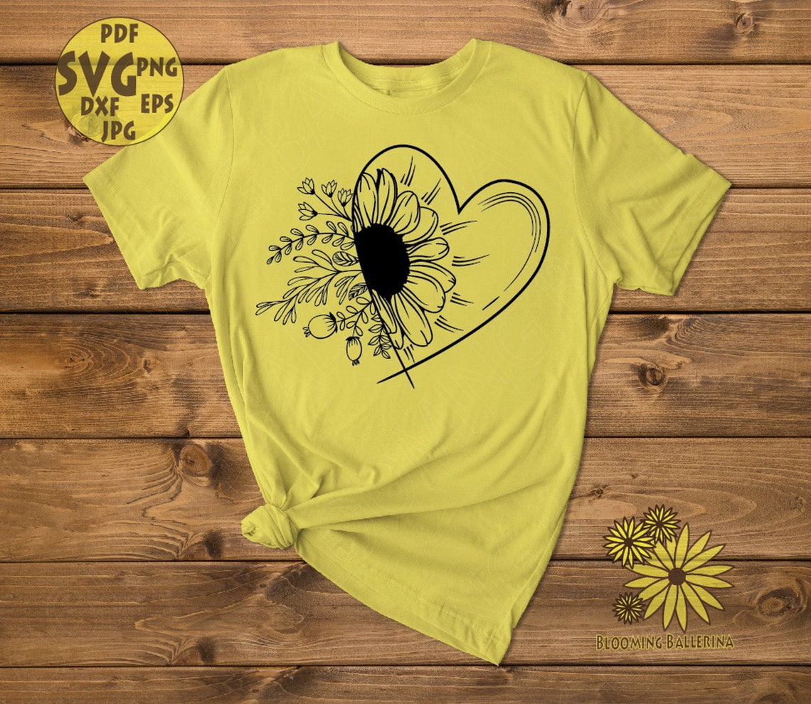 Sunflower Heart Svg Botanical Heart Svg Half Sunflower With - Etsy Canada