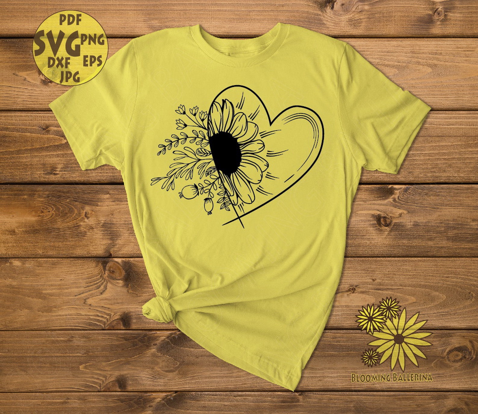Sunflower Heart Svg Botanical Heart Svg Half Sunflower With - Etsy