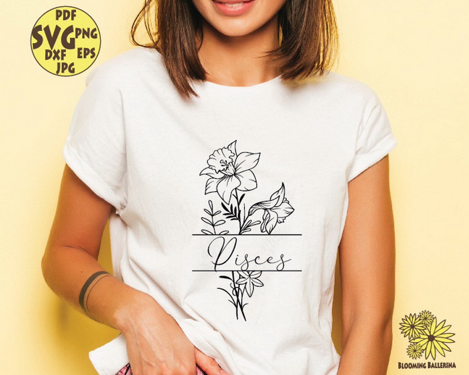 Monogram Daffodil Birth Flower Bouquet Svg File, March Birth Flower Svg ...