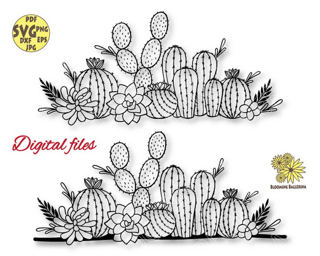 Cactus Scene Svg, Cactus Border Svg, Desert Cactus Svg,cactus Flower ...