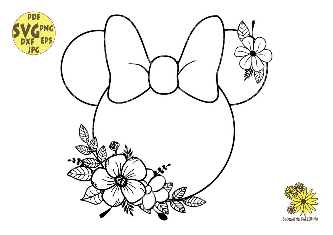 Floral Mouse Ears With Bow Svg, Flower Mouse Svg, Mini Mouse Svg ...