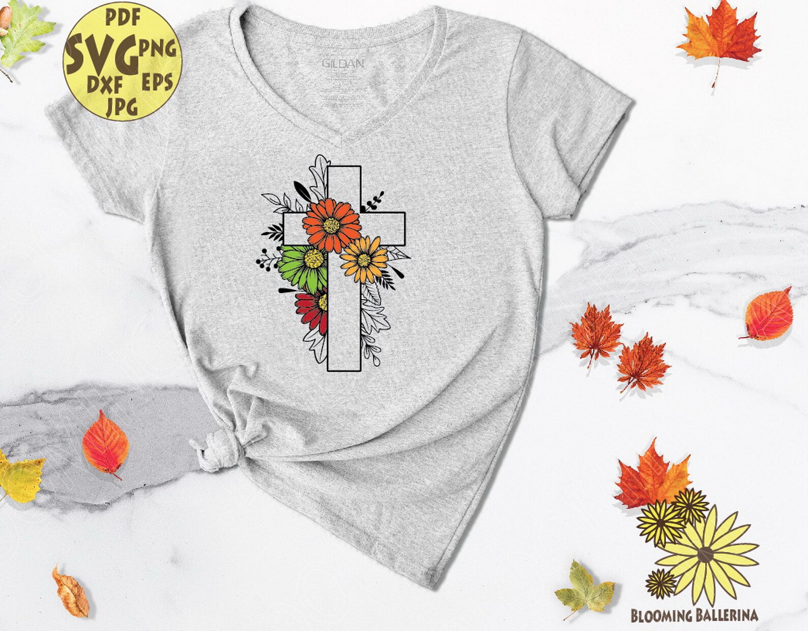 Floral Cross svg file Cross with colored daisies and leaves | Etsy