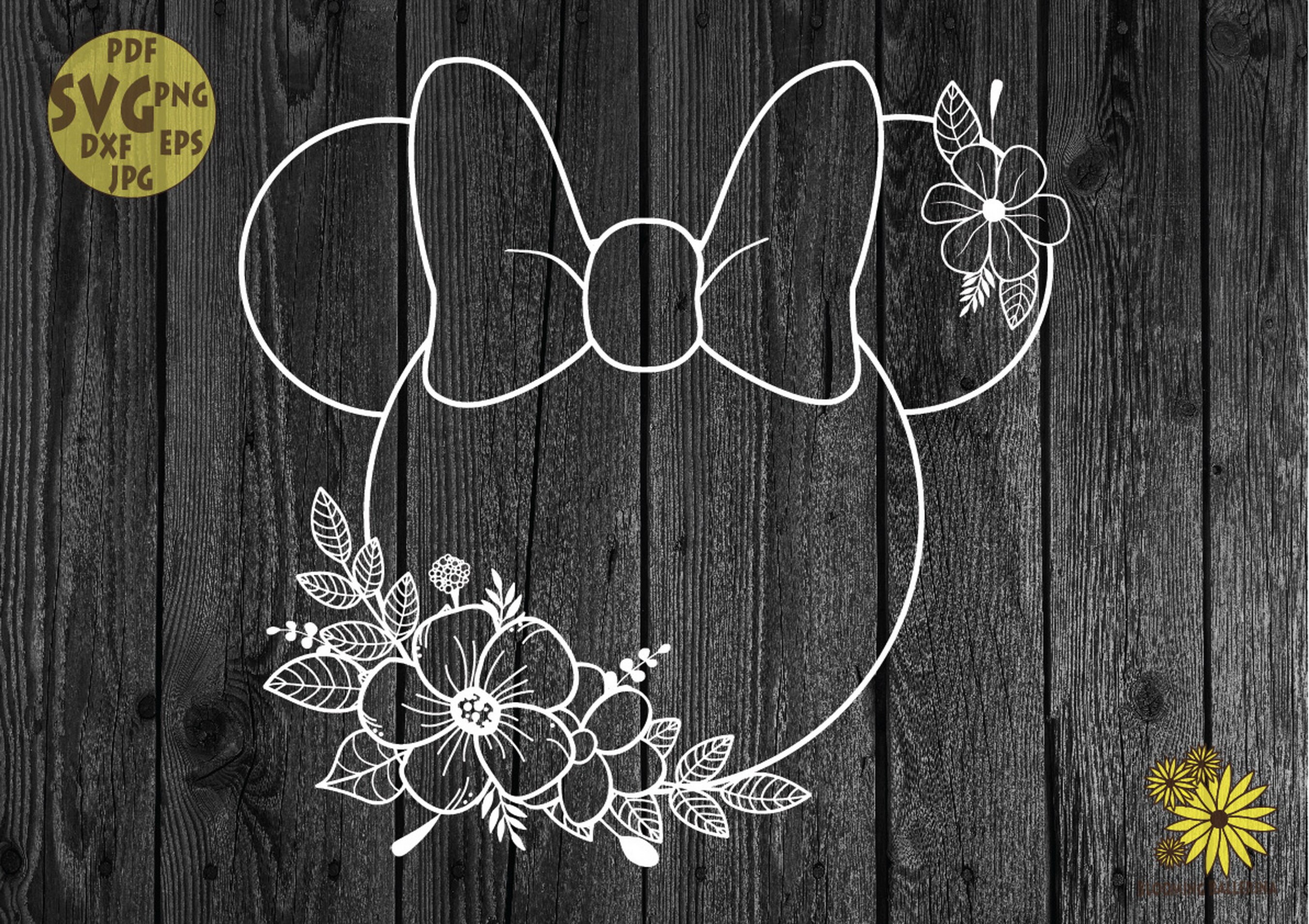 Floral Mouse Ears With Bow Svg Flower Mouse Svg Mini Mouse - Etsy