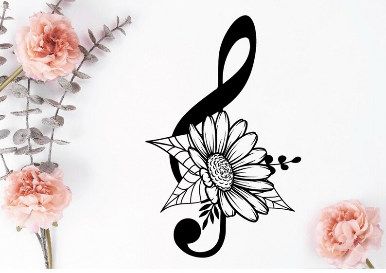 Music Svg, Sol Key Svg, Floral Svg, Daisy Svg, Musical Notes Clipart ...