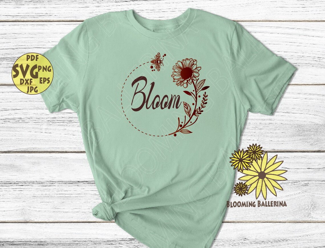 Botanical Circle Frame With Sunflower and Bee Svg Filebee - Etsy