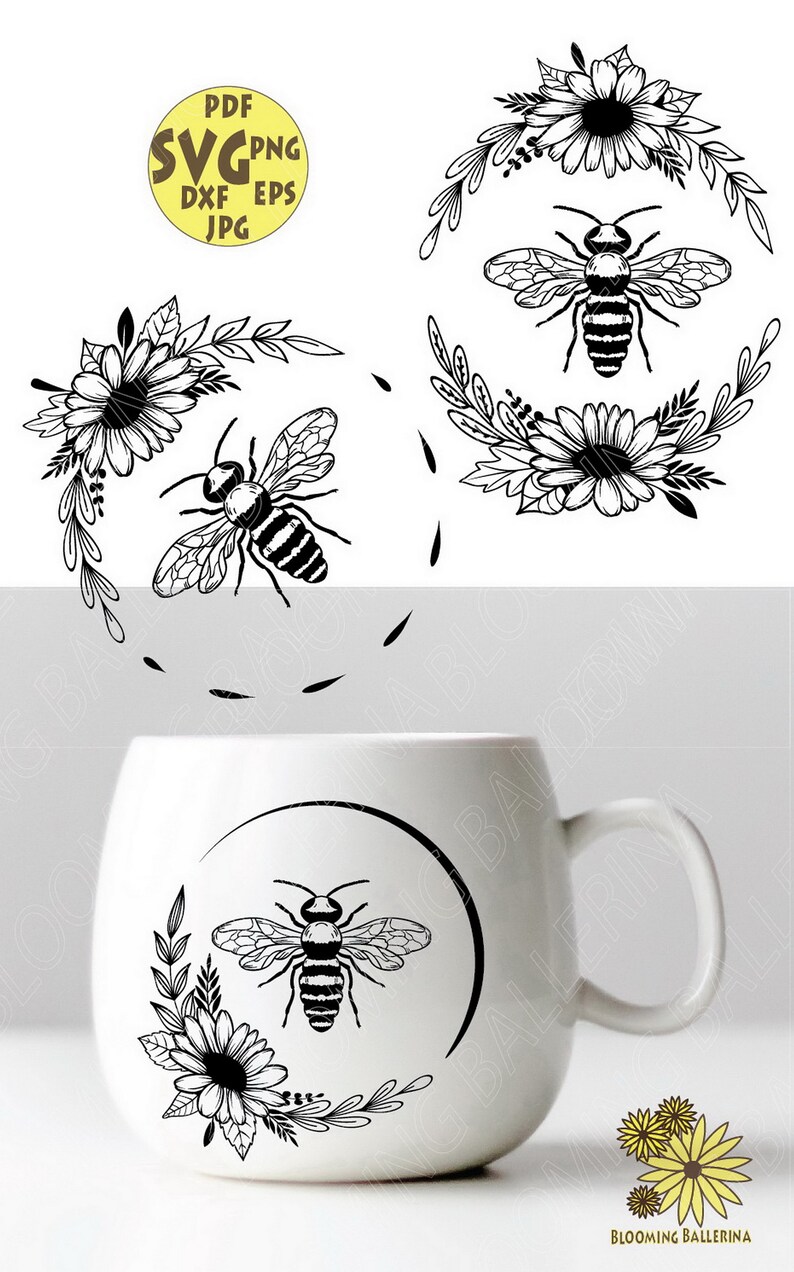 Bundle Botanical Wreath With Bee Svg File, Bumble Bee Svg, Bee Cut File ...