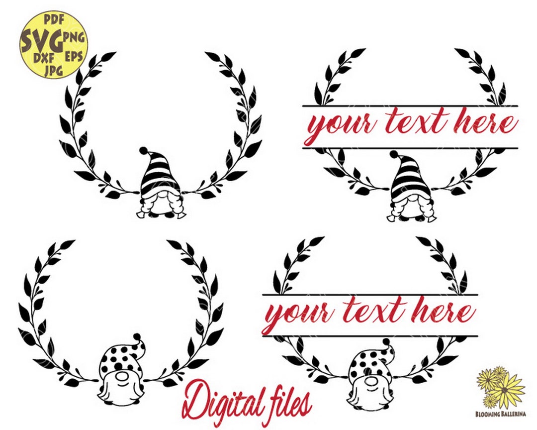 Gnome Split Monogram Frame SVG File, Wreath Cut File, Gnome Cut File ...