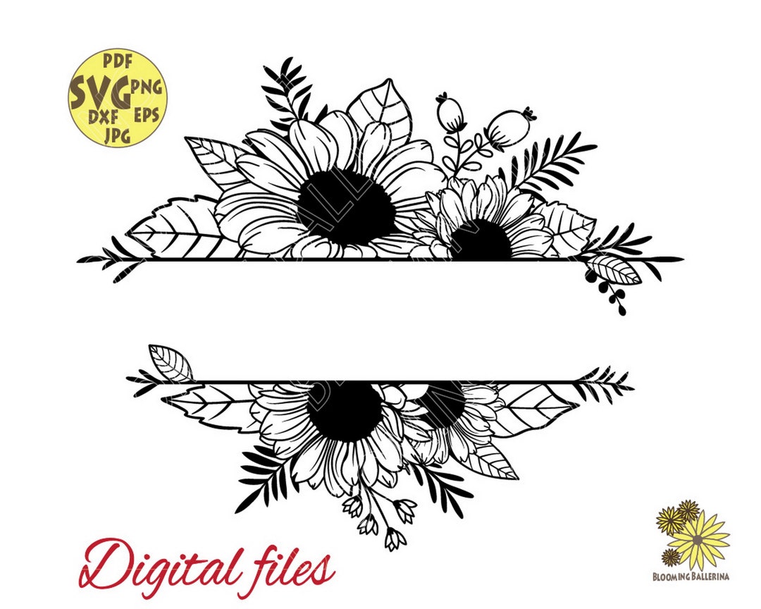 Sunflowers Svg, Split Sunflower Svg, Half Sunflower Svg, Botanical ...